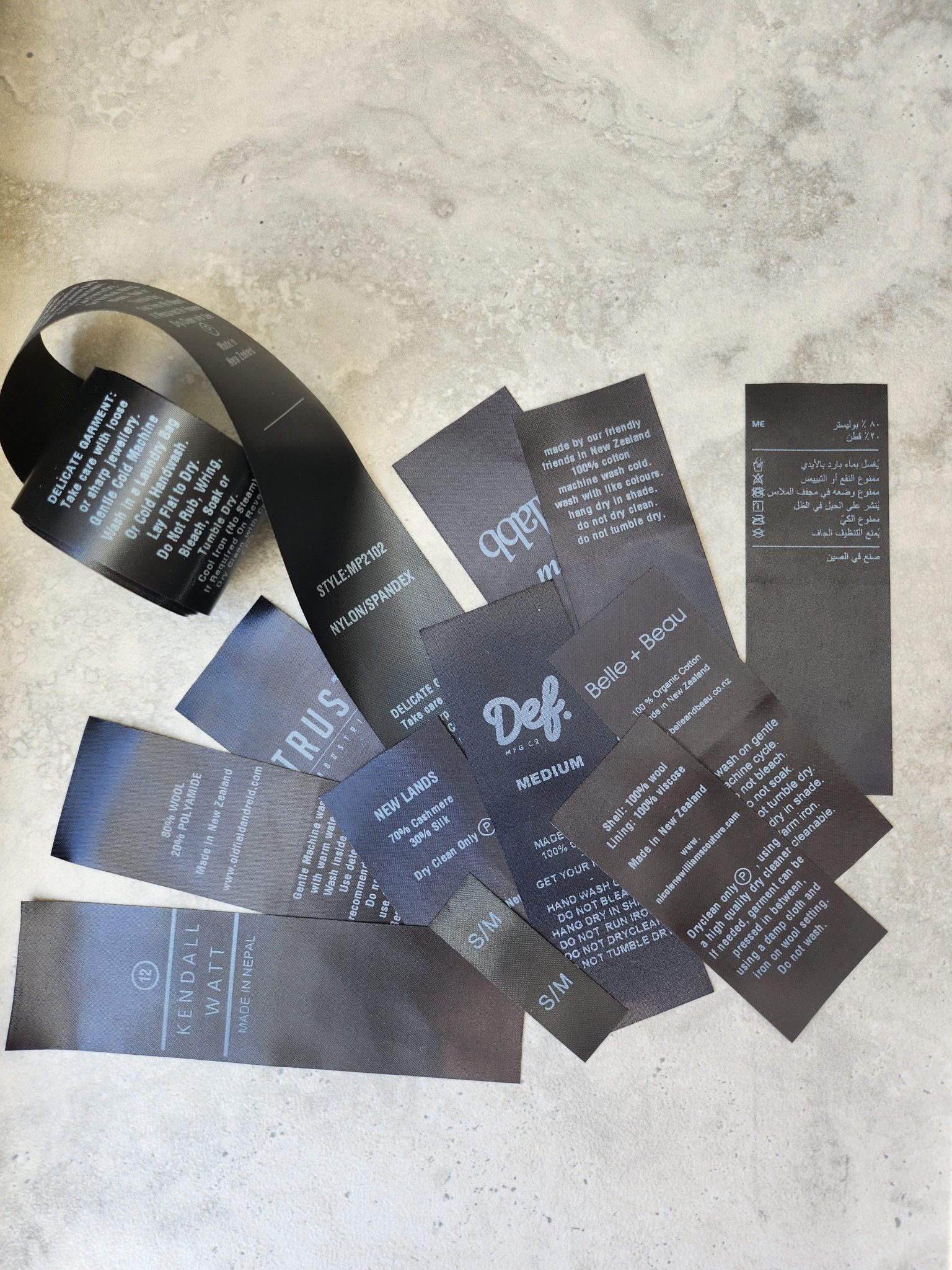 Black Ribbon Custom Care Labels (Slit Edge)