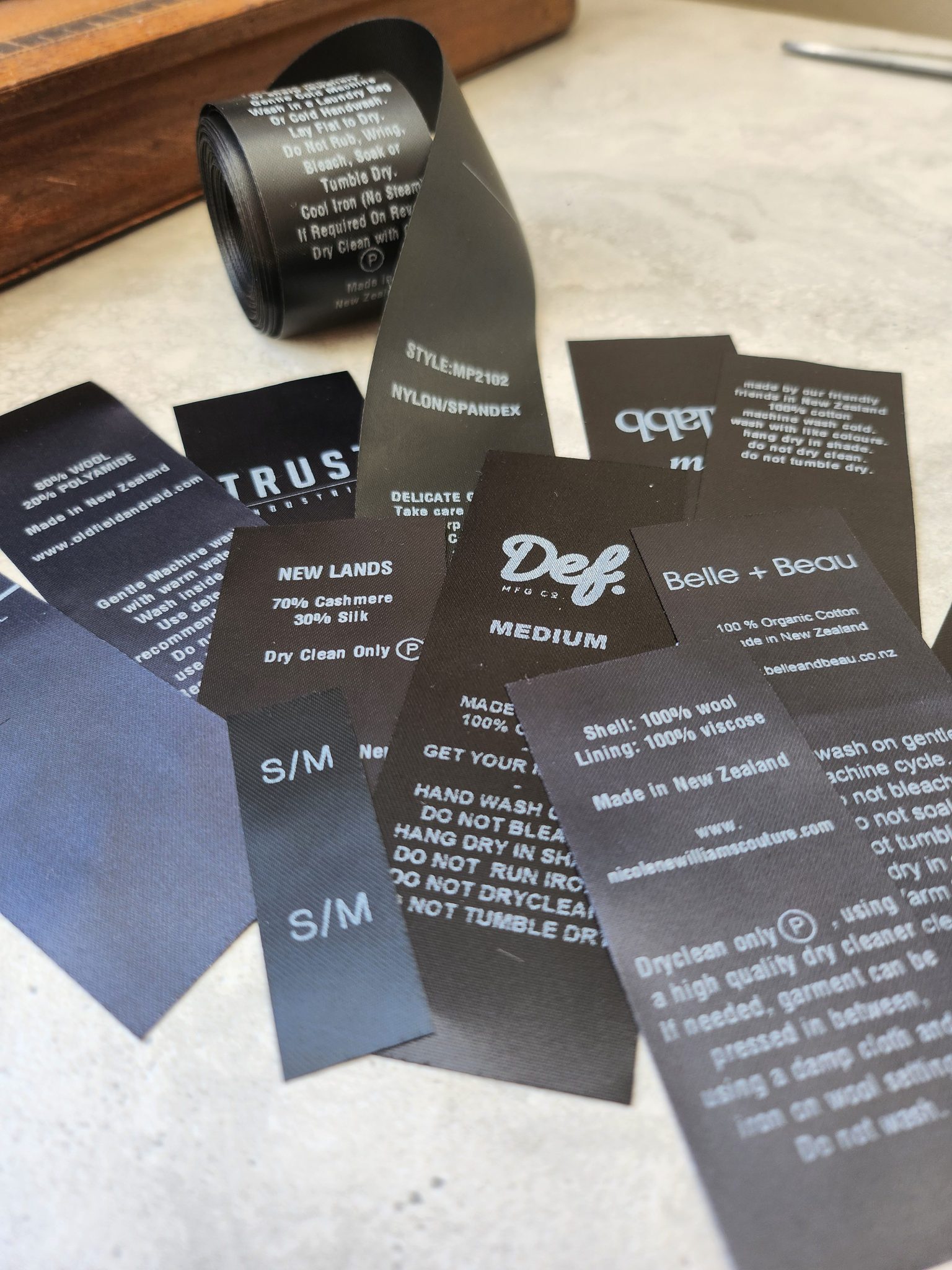 Black Ribbon Custom Care Labels (Slit Edge)